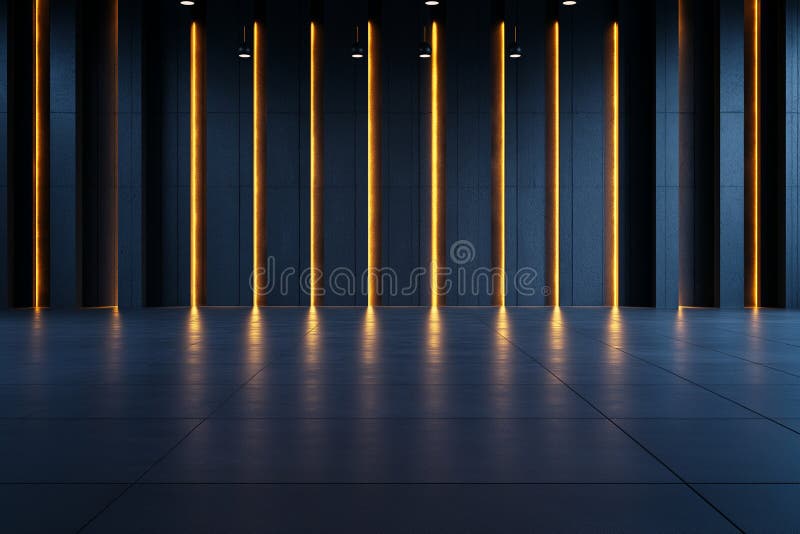 Modern Concrete Interior with Illuminated Vertical Lines and Polished ...