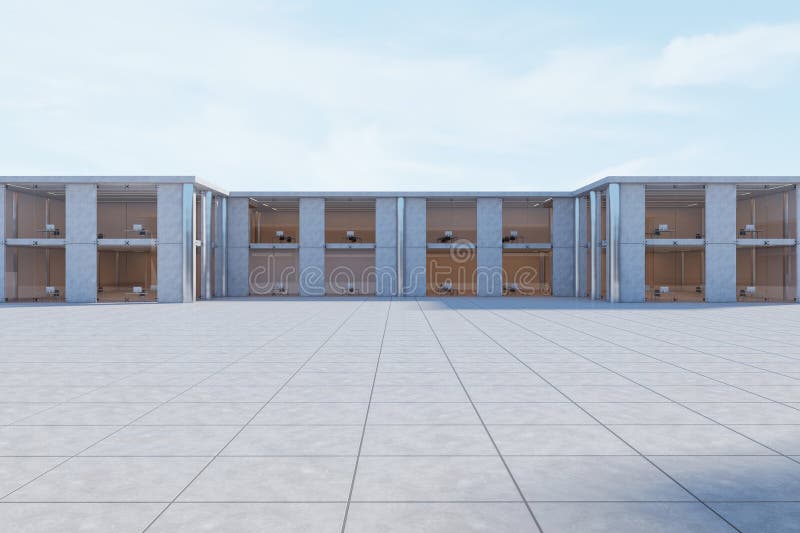 Modern Concrete Designer Office Interior with Panoramic Window and ...