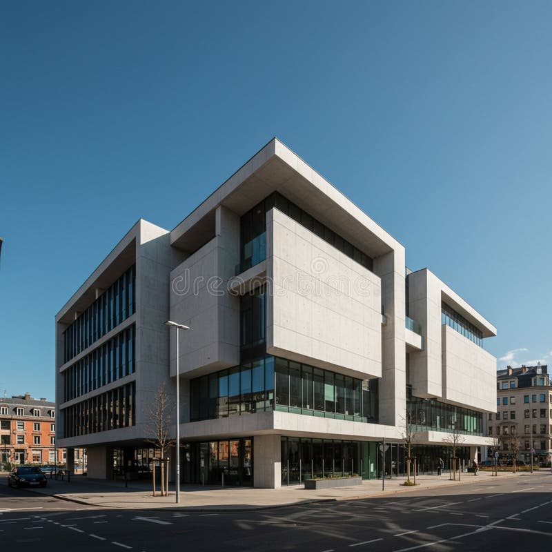 Modern Concrete Office Building with a Minimalist Design, Featuring ...