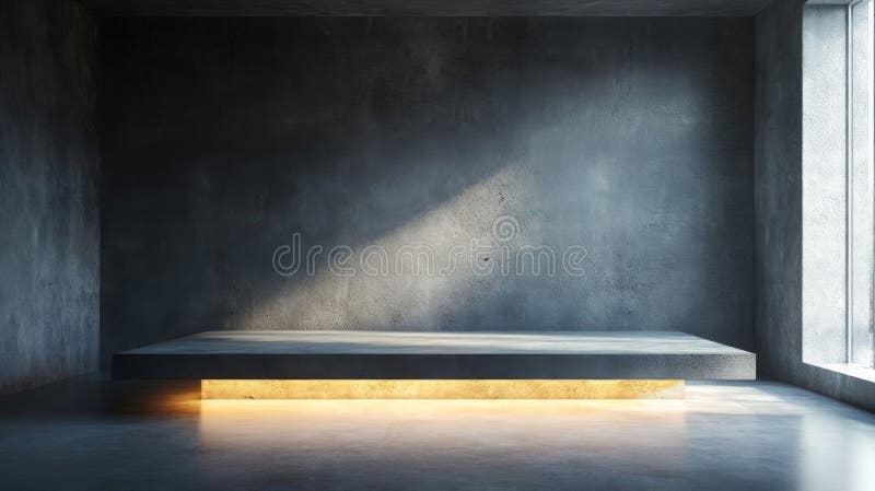 Modern Concrete Platform Studio Interior with Golden Light Stock ...