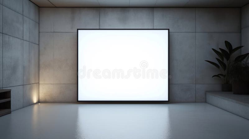 Modern Concrete Room with Blank Screen. Empty Space for Art Display ...