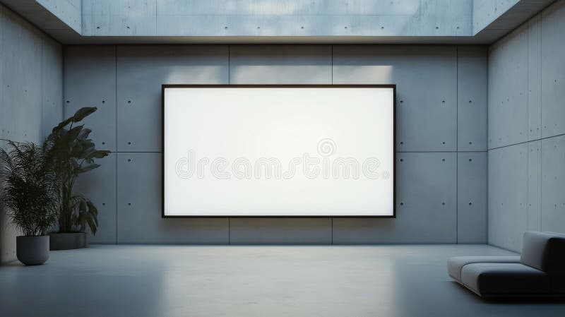 Modern Concrete Room. Blank Screen Placeholder for Framed Image ...