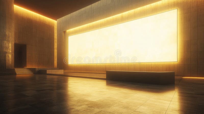 Modern Concrete Room with Golden Backlit Panel Stock Illustration ...