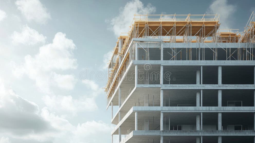 Modern Concrete Skyscraper Under Construction Against Cloudy Sky Stock ...