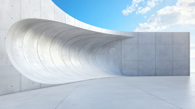 Curved Concrete Structure with Blue Sky and Fluffy Clouds Architecture ...