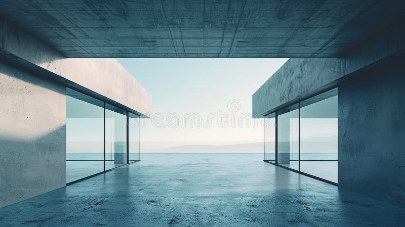Modern Concrete Structure with Sea View Stock Illustration ...