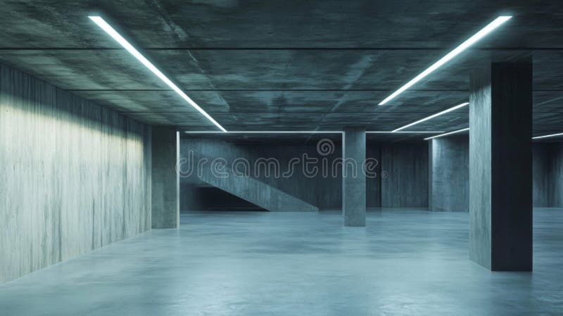 Modern Concrete Underground Interior with Blue Lighting Stock ...