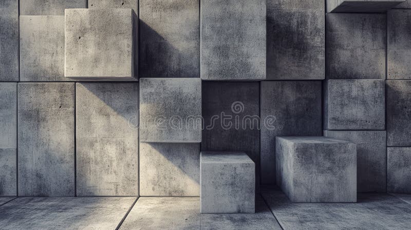 Modern Concrete Wall Design Featuring Various Textured Cubes in a ...