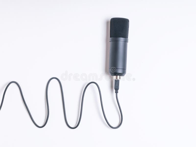 A Modern Condenser Microphone with a Wire on a White Background Stock ...