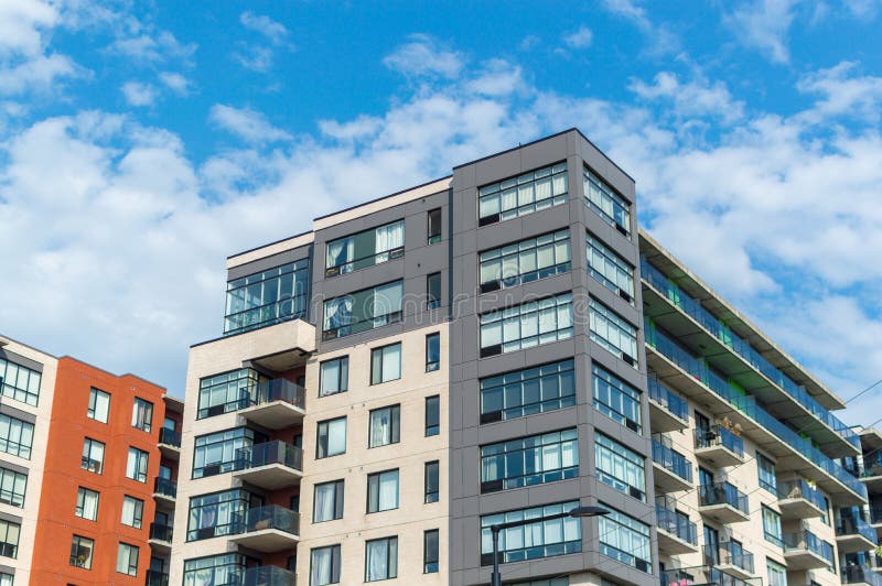 Modern Condo Buildings with Huge Windows Stock Image - Image of brick ...