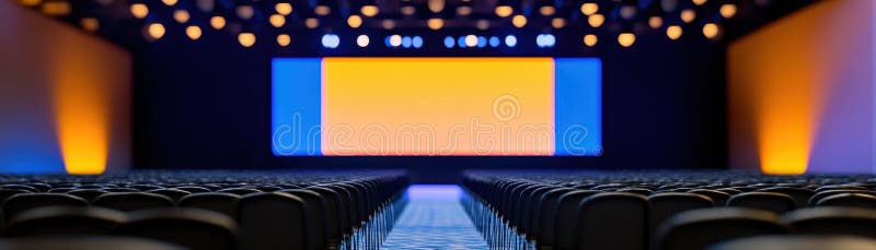 Modern Conference Hall with Large Projection Screen, Stage Lighting ...