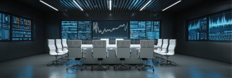 Modern Corporate Conference Room Data Visualization Displays Stock ...