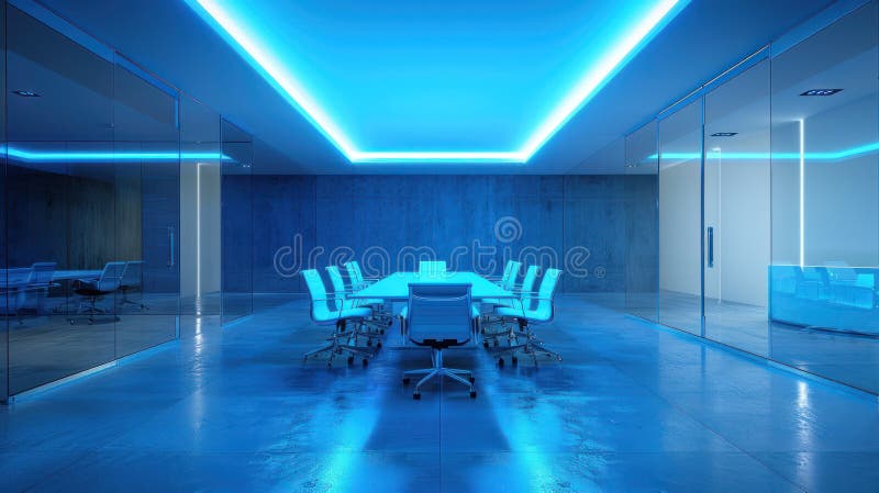 A Modern Conference Room with Ambient LED Lighting and Integrated Stock ...