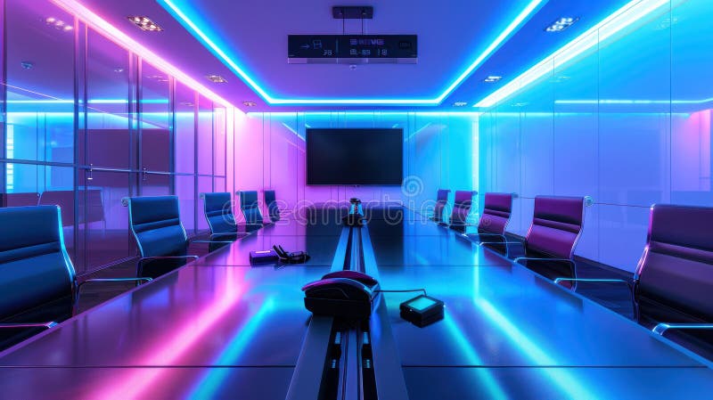A Modern Conference Room with Ambient LED Lighting and Integrated Tech ...