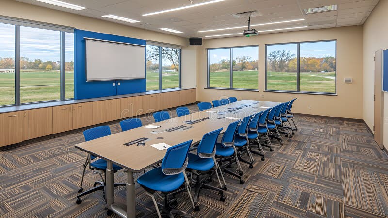 Modern Conference Room with Blue Accents Stock Illustration ...