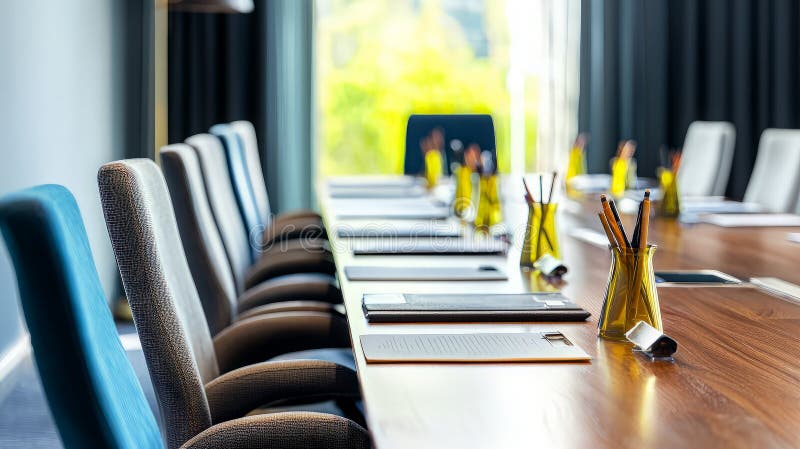 Modern Conference Room with Chairs, Table, and Stationery Stock Image ...