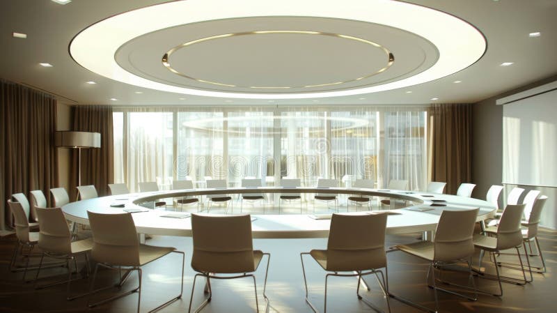 Modern Conference Room with Circular Table Stock Photo - Image of ...