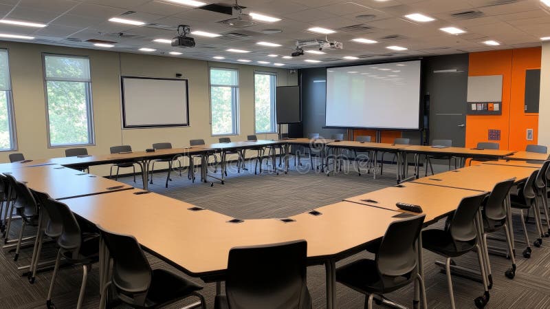 A Modern Conference Room with a Circular Table Setup for Meetings or ...