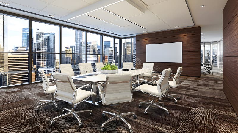 Modern Conference Room with City Skyline View Stock Illustration ...
