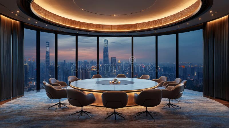 Modern Conference Room with City Skyline View Stock Illustration ...