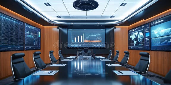 Modern Conference Room with Data Analytics Displays and Sleek Design ...