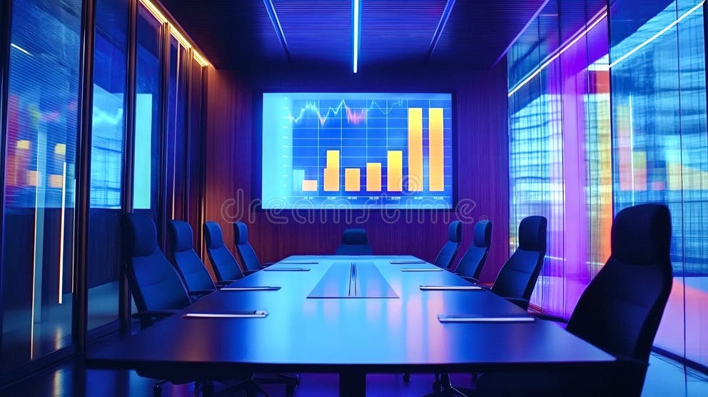 Modern Conference Room with Data Visualization Display Stock Image ...