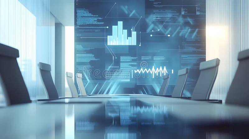 Modern Conference Room with Data Visualization on Large Screen Stock ...
