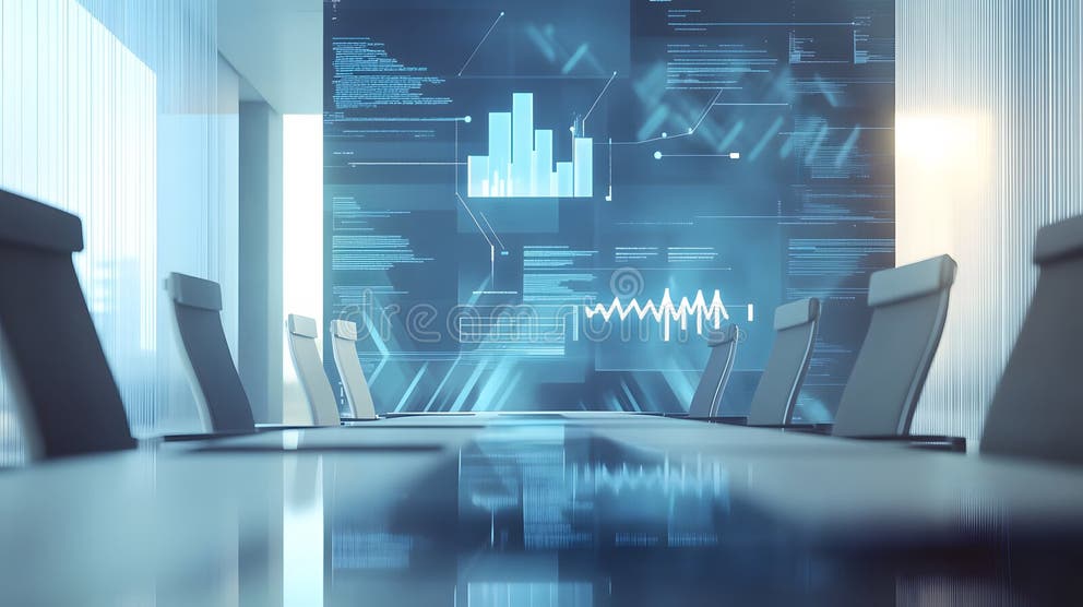 Modern Conference Room with Data Visualization on Large Screen Stock ...