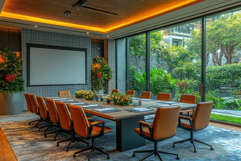 Modern Conference Room Design at Hotel with Outdoor Terrace View Stock ...