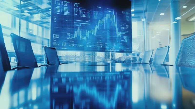 Modern Conference Room with Digital Analytics Display and Sleek ...