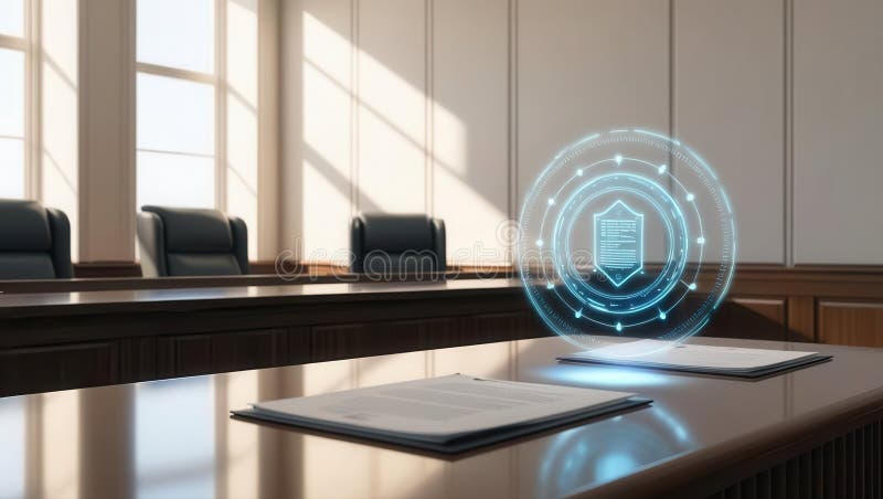 Modern Conference Room with Digital Hologram Display of a Book and ...