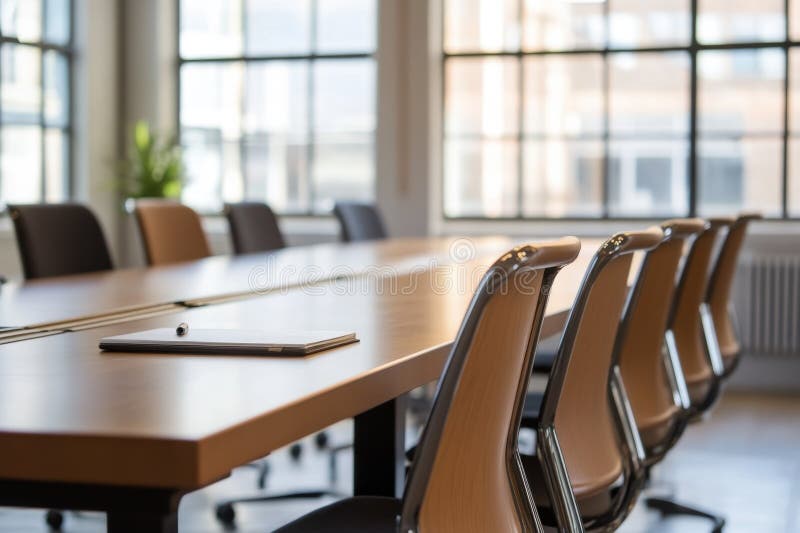 Modern Conference Room with Empty Chairs and a Notebook Waiting for a ...