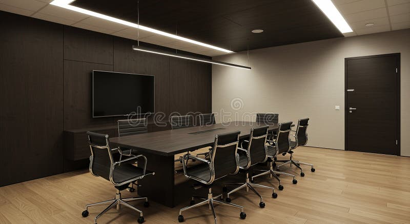 A Modern Conference Room Features a Large Rectangular Table Stock ...
