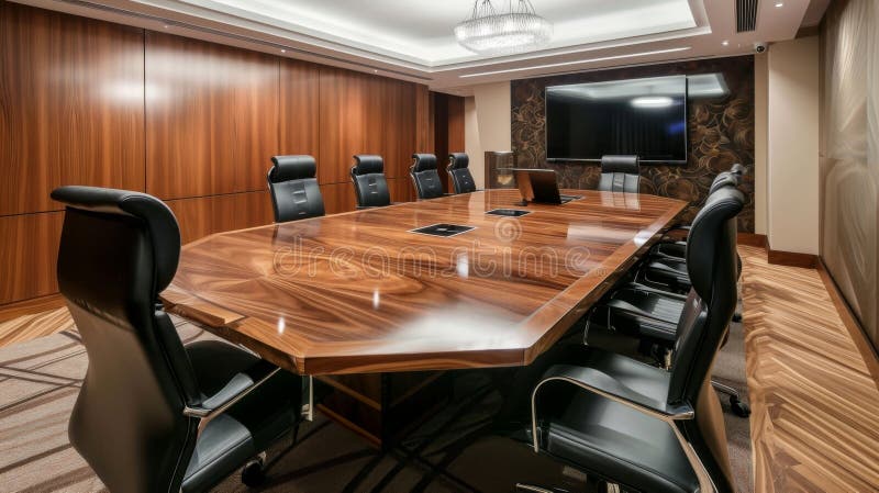This Modern Conference Room Features a Large Wooden Table and ...