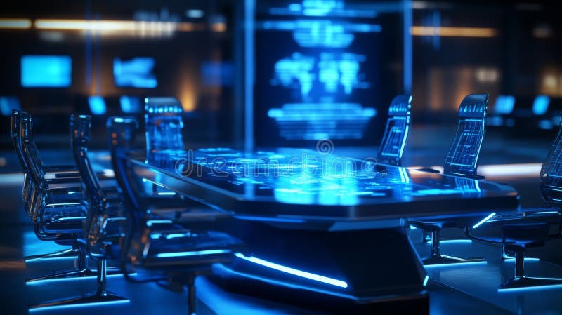 A Modern Conference Room Featuring an Interactive Table that Showcases ...