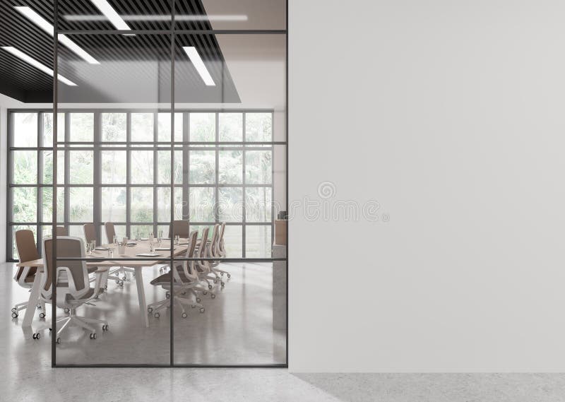 Modern Conference Room with Glass Wall and Empty Space for Mockup ...