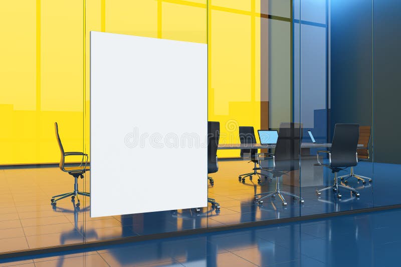 Modern Conference Room with Glass Walls and Yellow Background. 3D ...