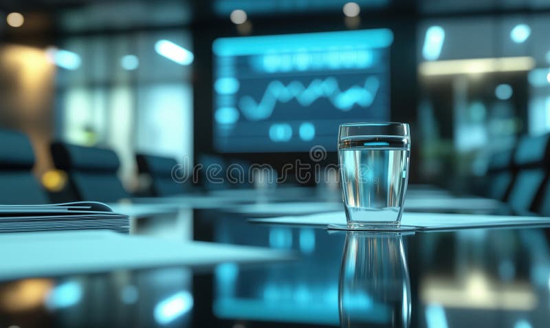Modern Conference Room with Glass of Water and Digital Presentation ...