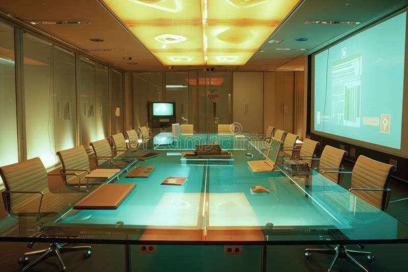 Modern Conference Room with Glasstop Table and Presentation Setup for ...