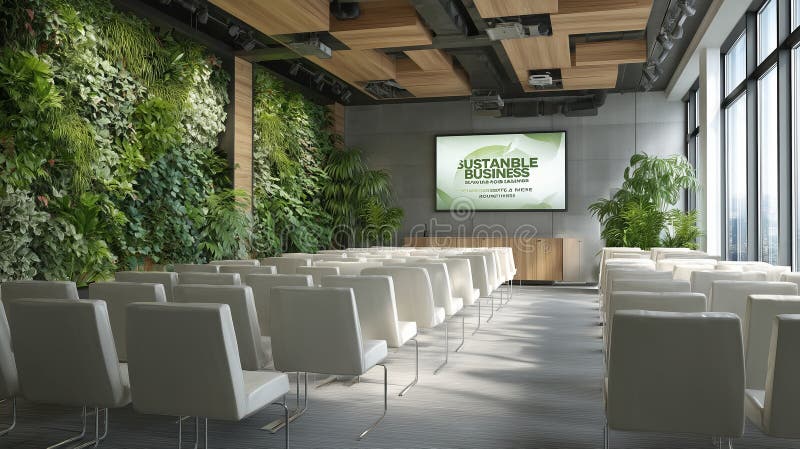 Modern Conference Room with Green Wall Stock Illustration ...