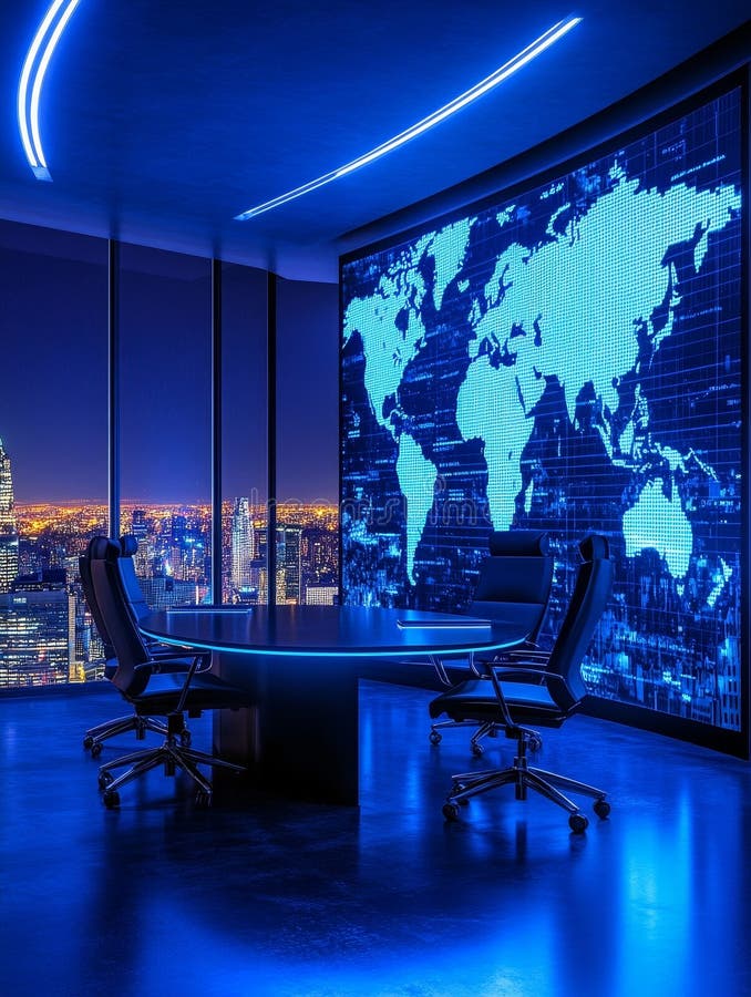 Modern Conference Room with High Tech World Map Display a Sleek ...