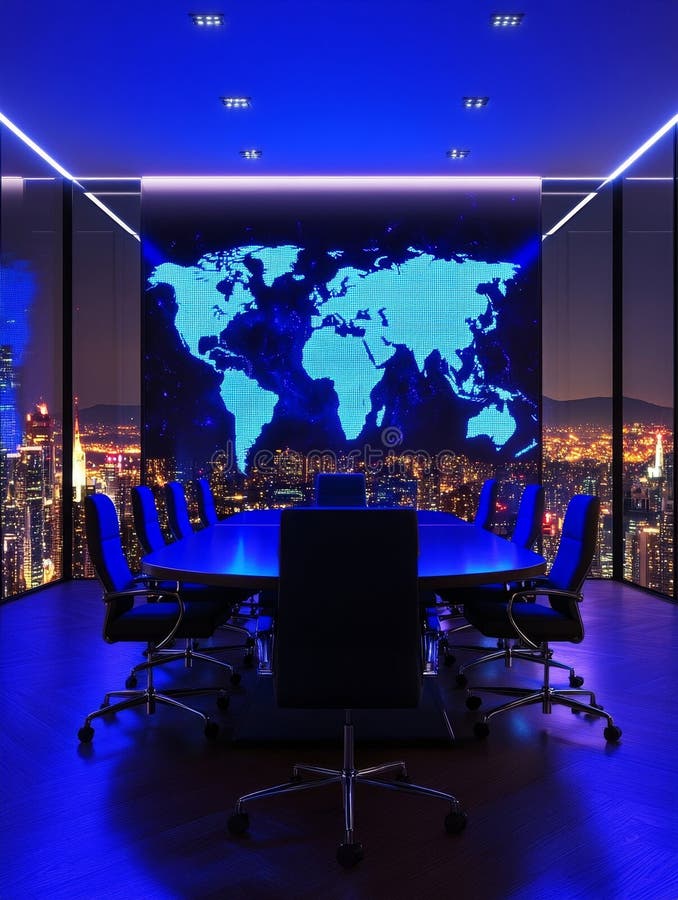 Modern Conference Room with High Tech World Map Display a Sleek ...