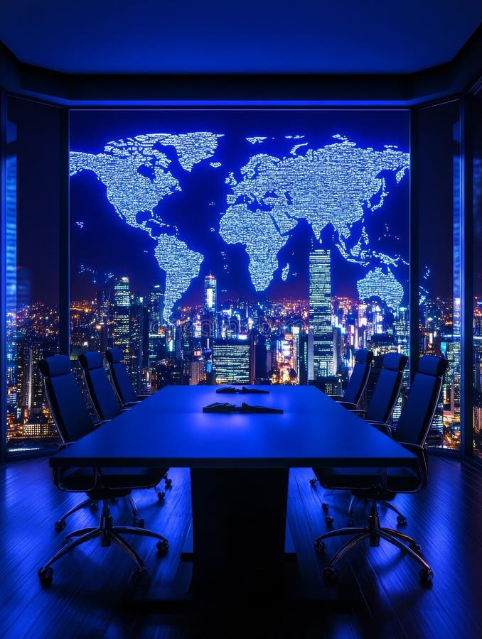 Modern Conference Room with High Tech World Map Display a Sleek ...