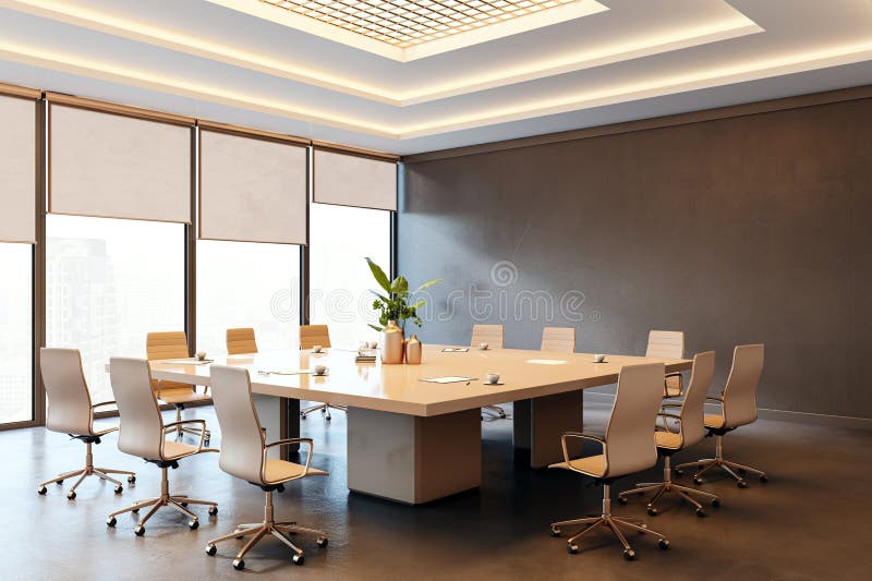 Modern Conference Room Interior with Beige Chairs and Large Table ...
