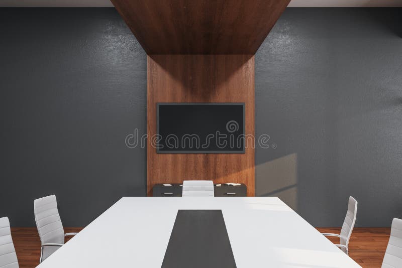 Modern Conference Room Interior with Blank Tv Screen on Wall Stock ...
