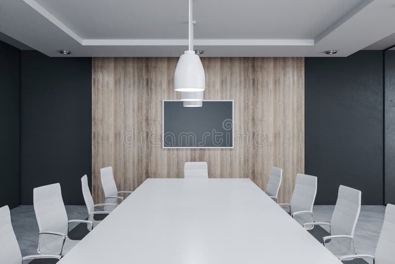 Modern Conference Room Interior with Blank Tv Screen Stock Illustration ...