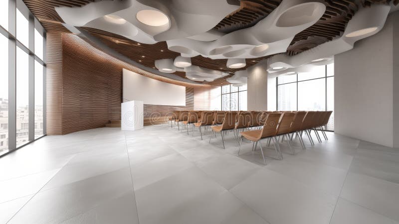 Modern Conference Room Interior with Huge Windows Amazing Cityscape ...