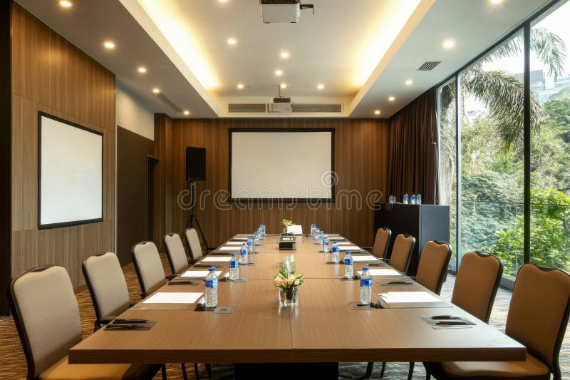 Modern Conference Room Interior with Long Table. Stock Illustration ...