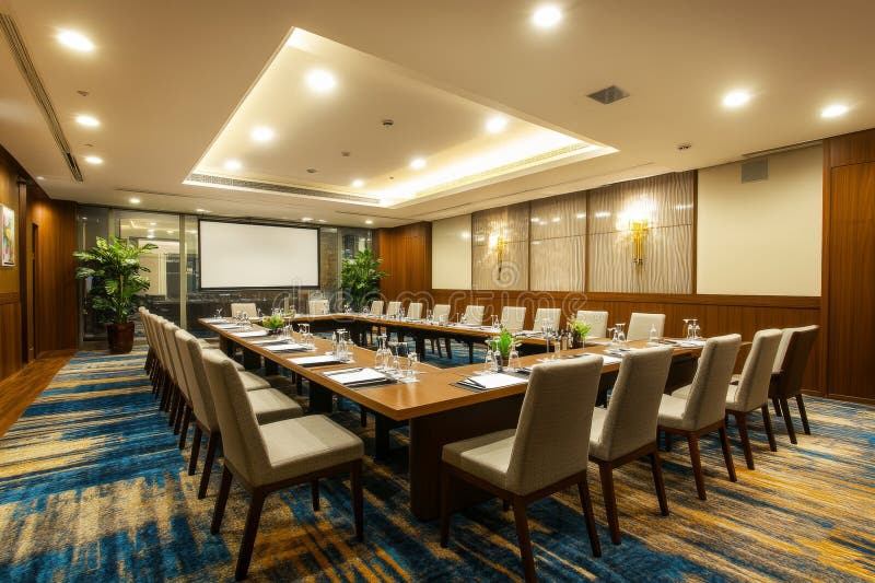 Modern Conference Room Interior with Long Table. Stock Illustration ...