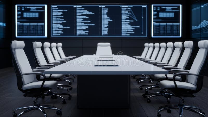 Modern Conference Room with Large Digital Display Stock Illustration ...